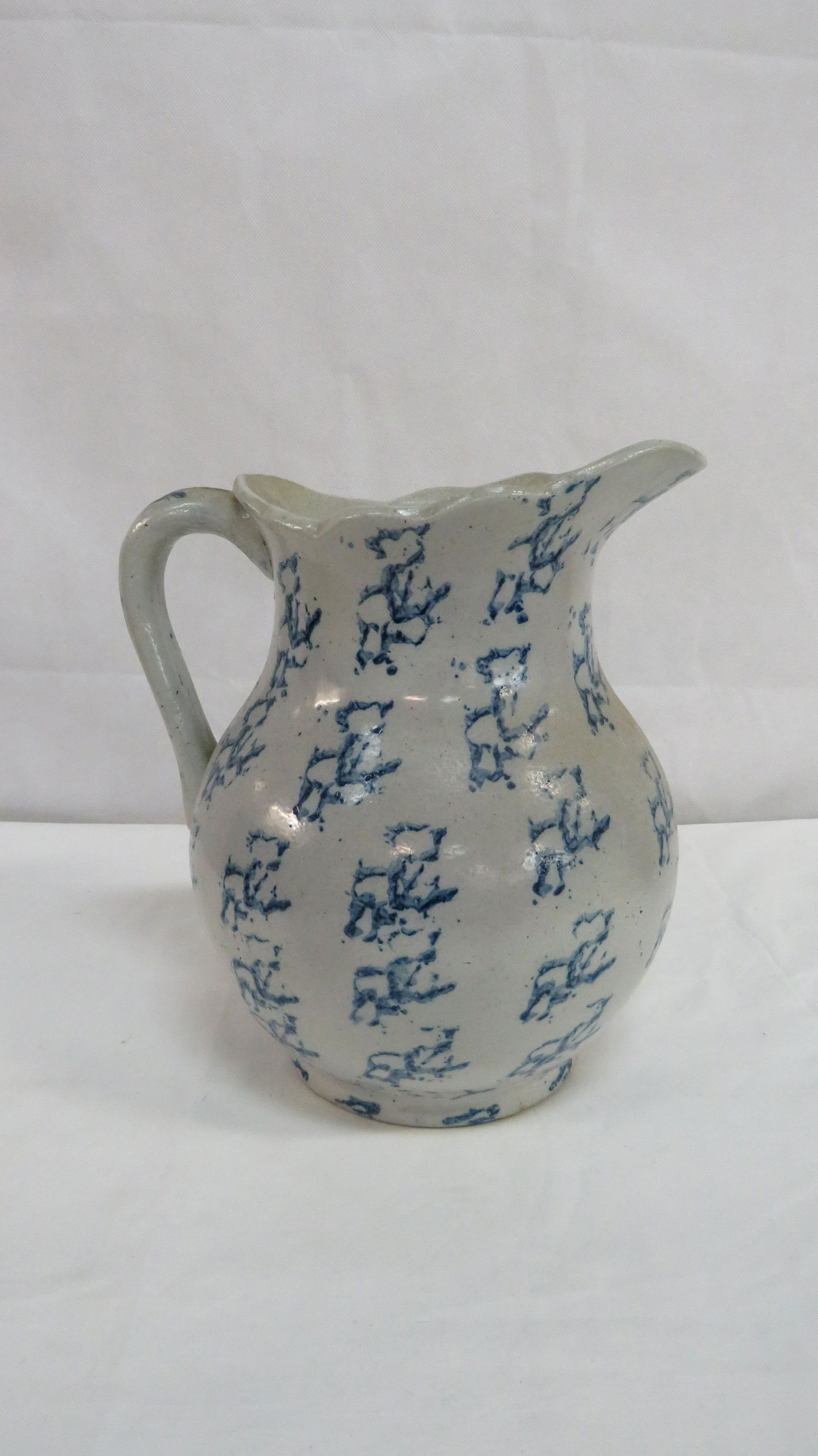 Antique Stoneware Blue Spongeware Pitcher