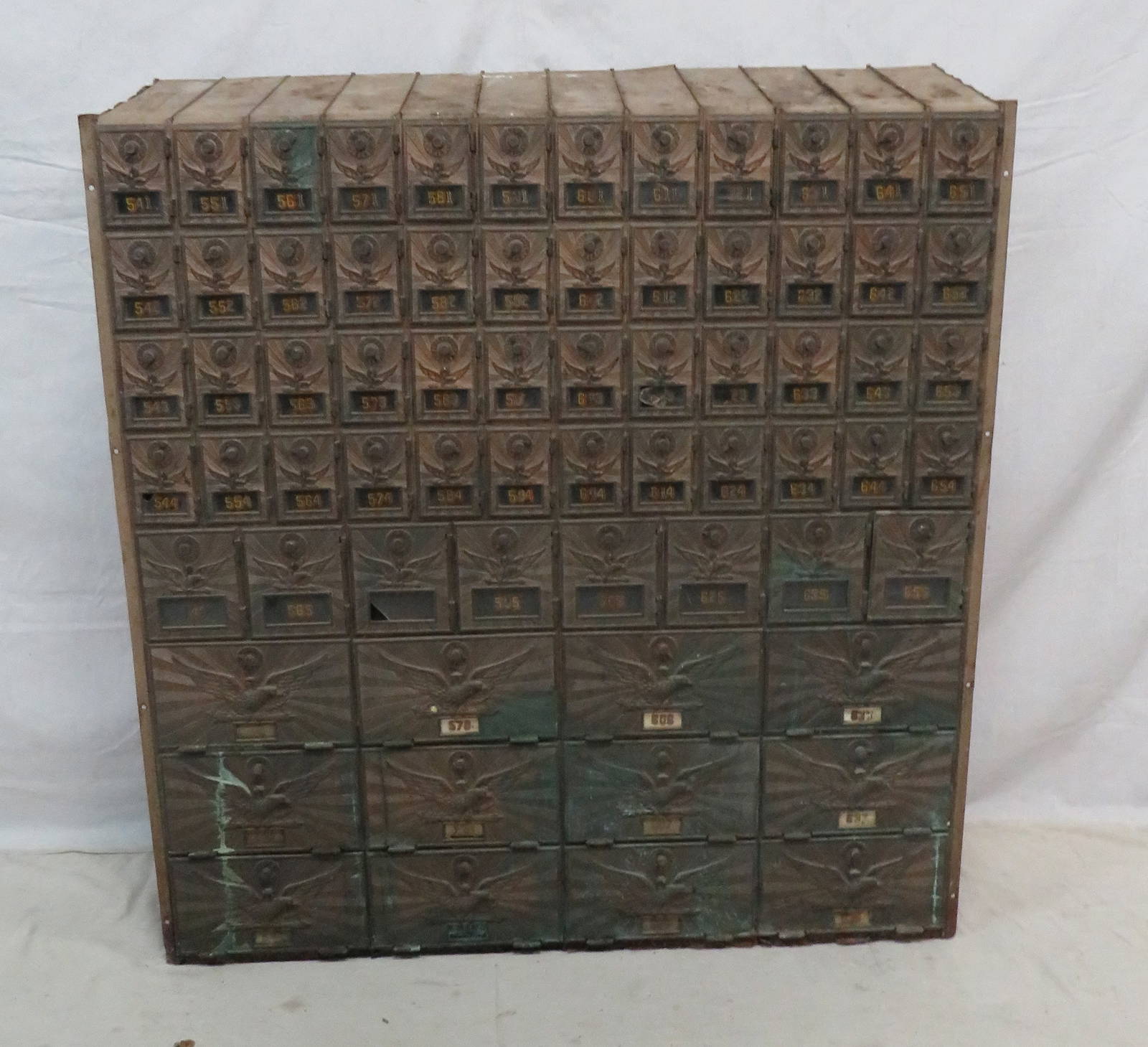 Rare 72 Antique Post Office Boxes W/ Eagle Design Auction