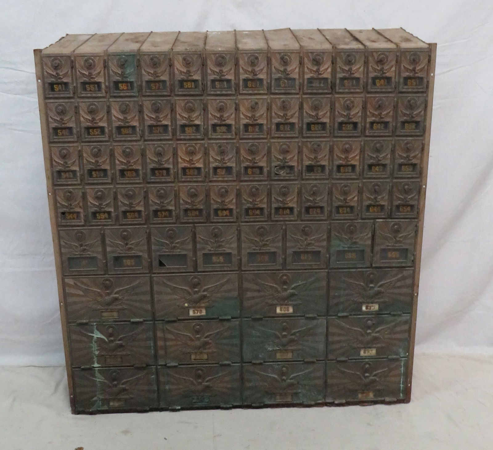 Rare 72 Antique Post Office Boxes W/ Eagle Design Auction