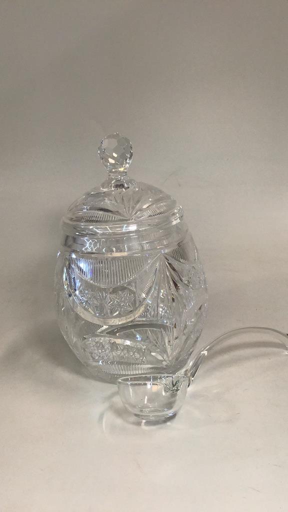 Large Cut Crystal Lidded Punch Bowl, Ladle