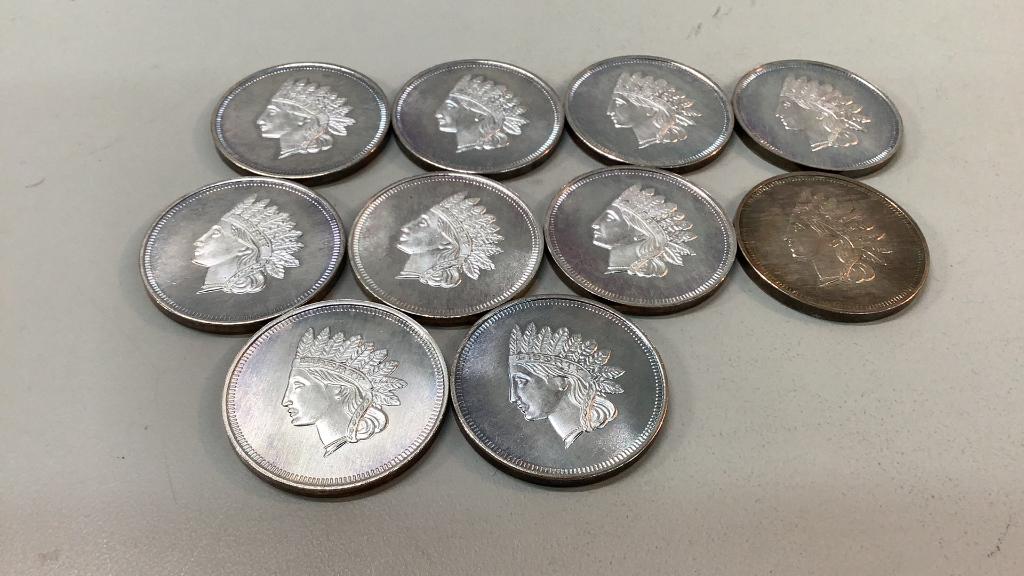 Ten Indian Head Silver Rounds