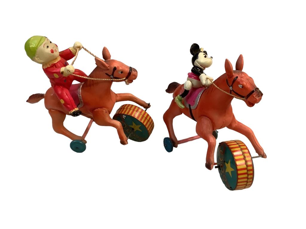 Two Celluloid Wind Up Circus Ponies
