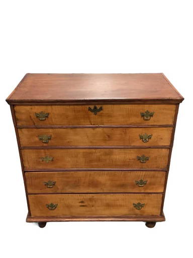 Hepplewhite Curly Maple 2 Drawer Mule Chest