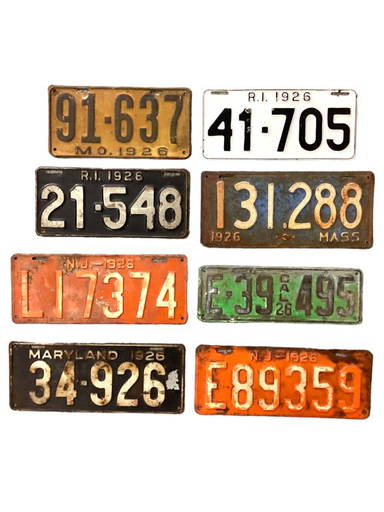 8 Antique License Plates From 1926