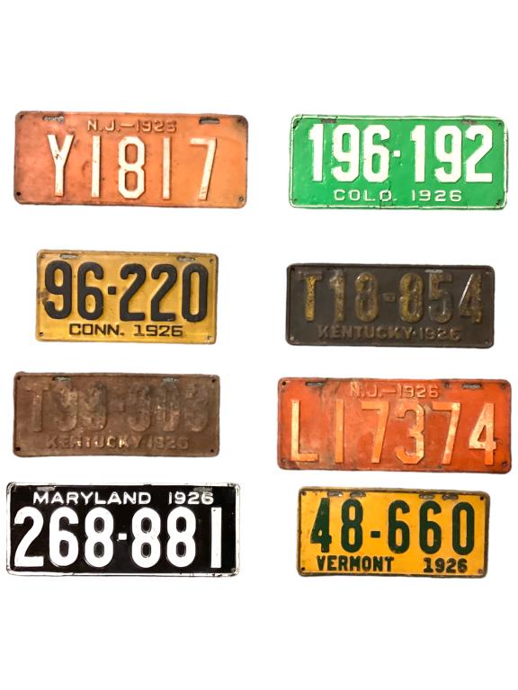 8 Antique License Plates From 1926 Auction