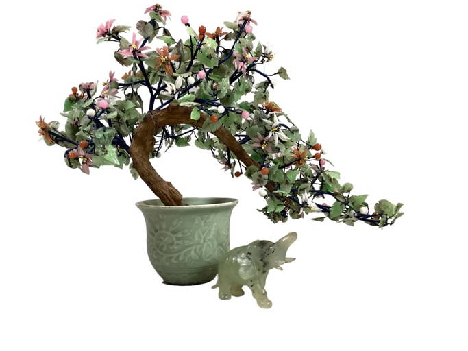 Asian Jade Bonsai Tree, Nephrite Jade Elephant
