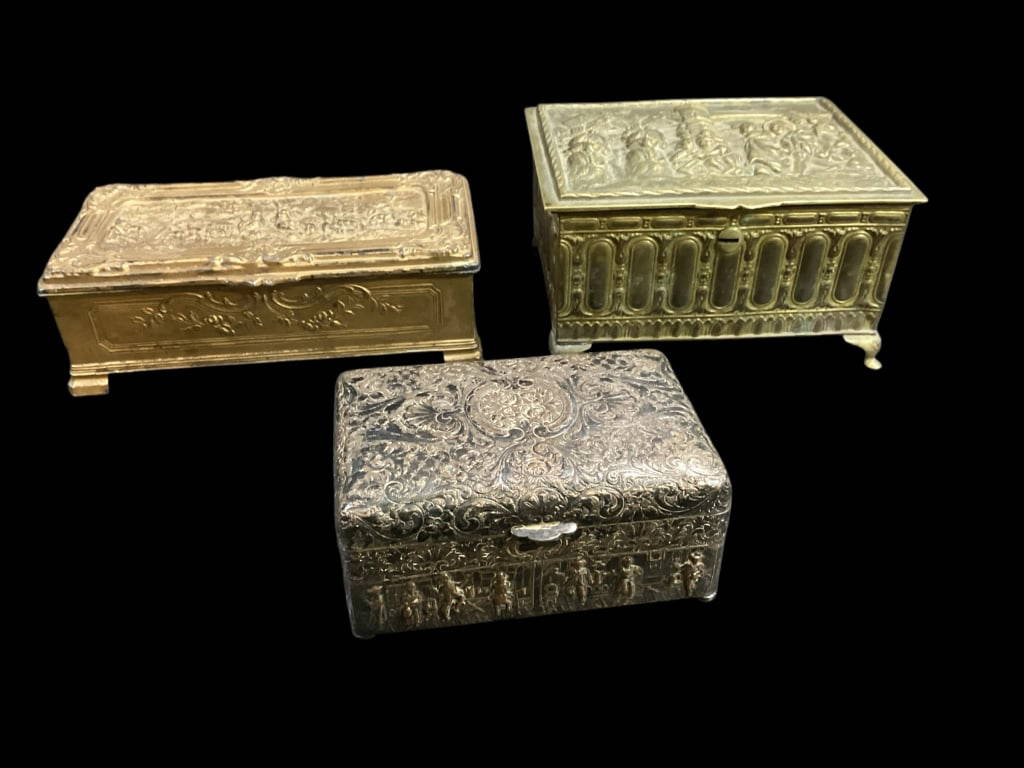 Three Brass And Silver Plate Jewelry Caskets Auction