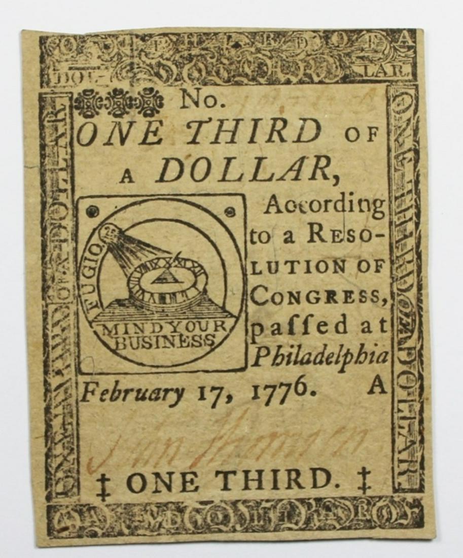 2/17/1776 $1/3 Fugio Note