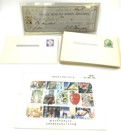 Misc Lot Of Vintage Checks And Postcards