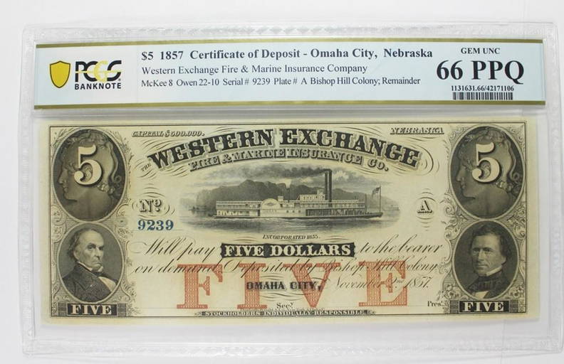1857 $5.00 Western Exchange