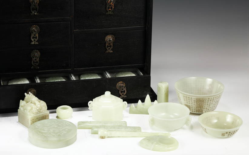 A Group Of Carved Jade Scholar's Objects In Wood Box - Feb 26, 2021 ...