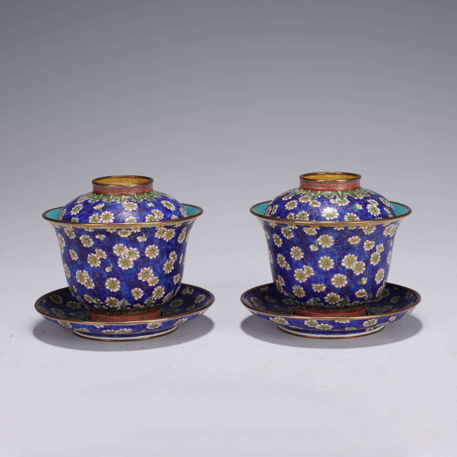 Pair Painted Enamel Tea Cups With Covers Auction