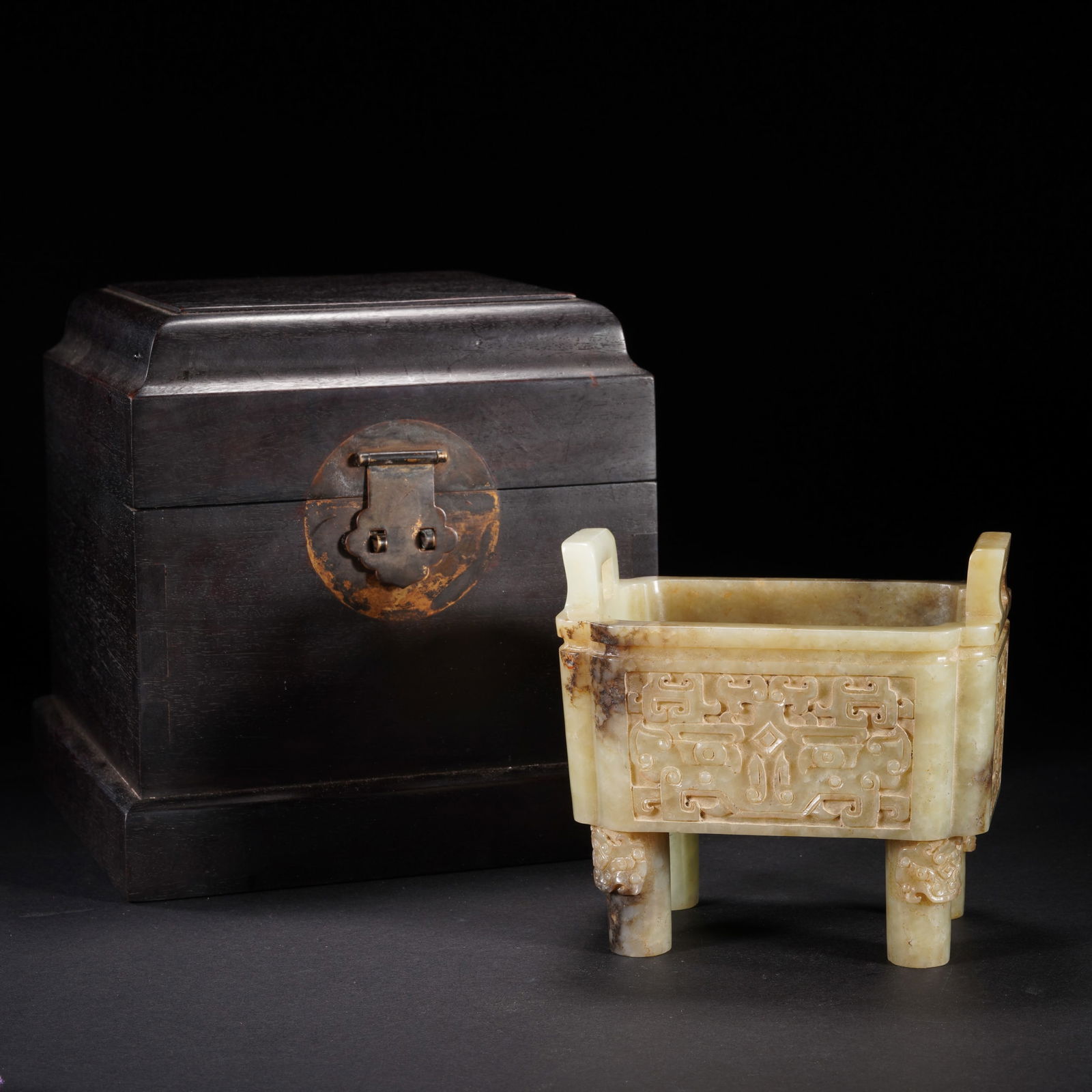 A Chinese Archaistic Carved Jade Ritual Vessel Ding Auction