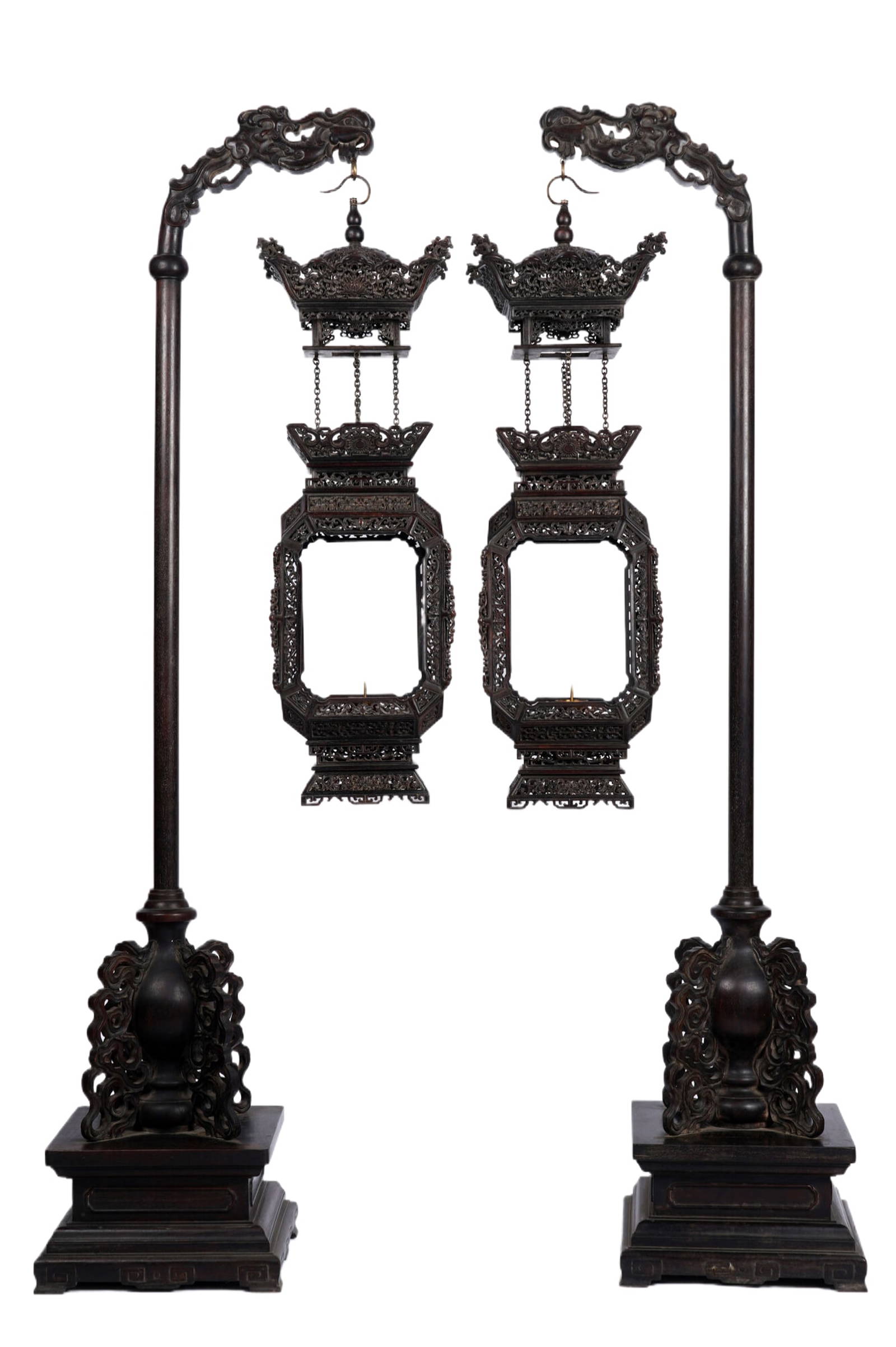 Matched Pair Magnificent Chinese Imperial Rosewood Lantern Lamp With ...