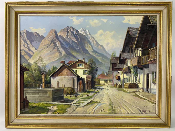 1956 Original Oil On Canvas Signed H. Wolf 56