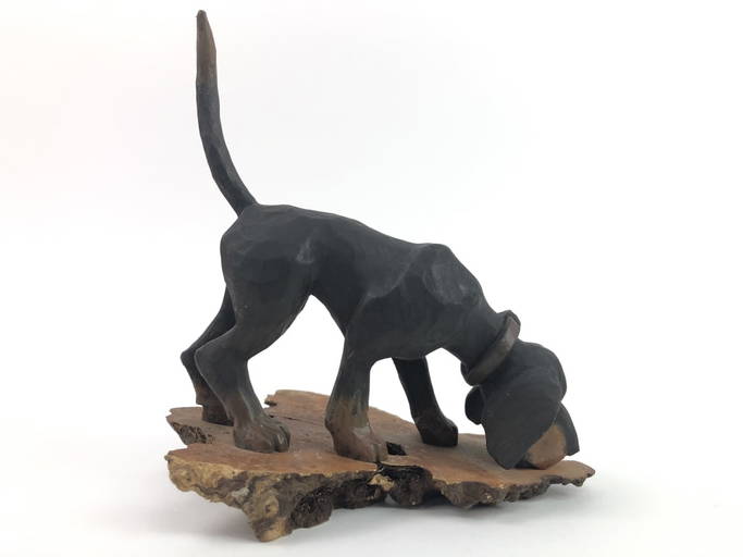Dog Wood Carving Signed David Boone