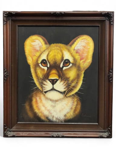 Caroline Cutrona Signed Oil Painting Of Lion Cub