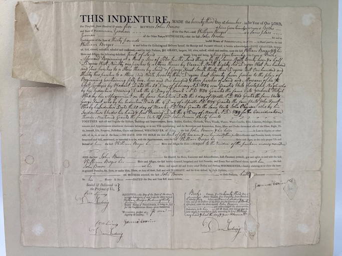18th Century Pennsylvania Indenture Deed