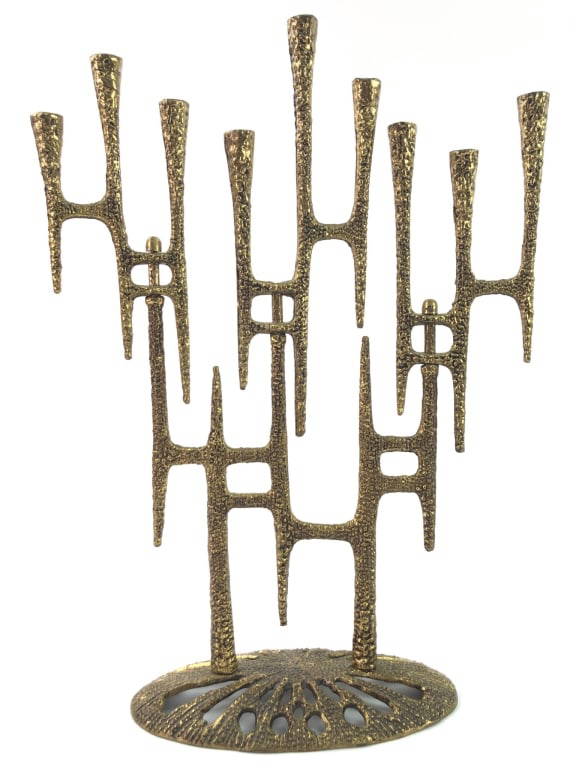 Mcm Wainberg Brass Brutalist-style Menorah Auction