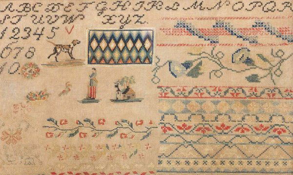 6: SAMPLER WITH SOLDIER. Mid 19th Century, Possibly Ind