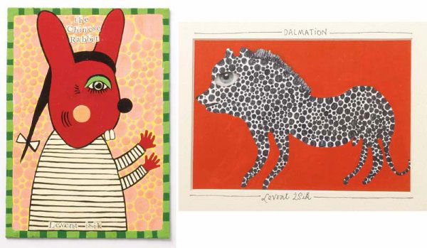 219: TWO PIECES BY LEVENT ISIK. Mixed media dog labeled