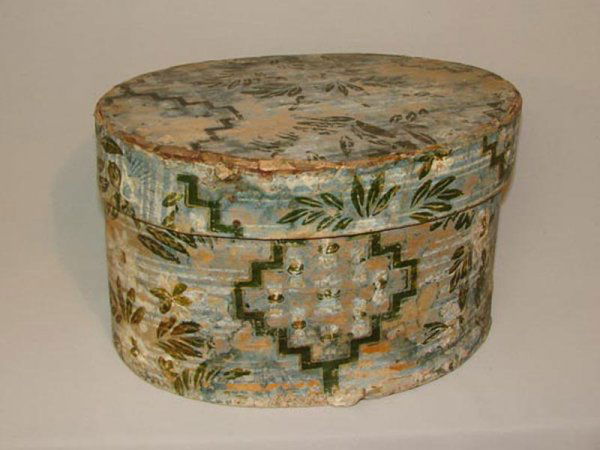 Hannah Davis Band Box. Covered In Wallpaper With S