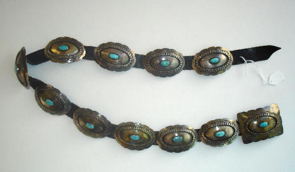 American Indian Concha Belt. Silver Conchas With T