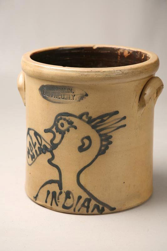 Stoneware Crock With Indian.