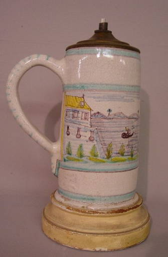 Two Pieces Of Delft. Stein With Fisherm