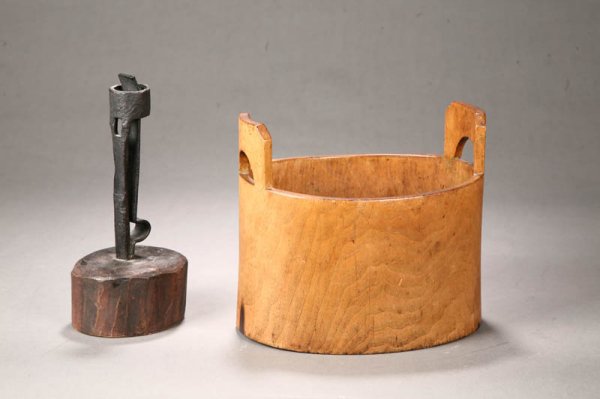 Firkin And Rushlight Holder.