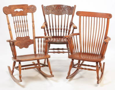 Victorian Oak Rocker With Spindle Back And Pressed