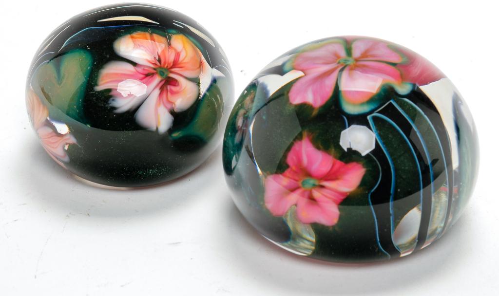 Two Charles Lotton Glass Paperweights.