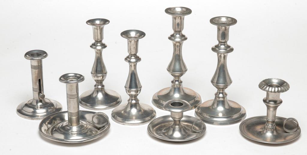 Eight American Pewter Candlesticks.