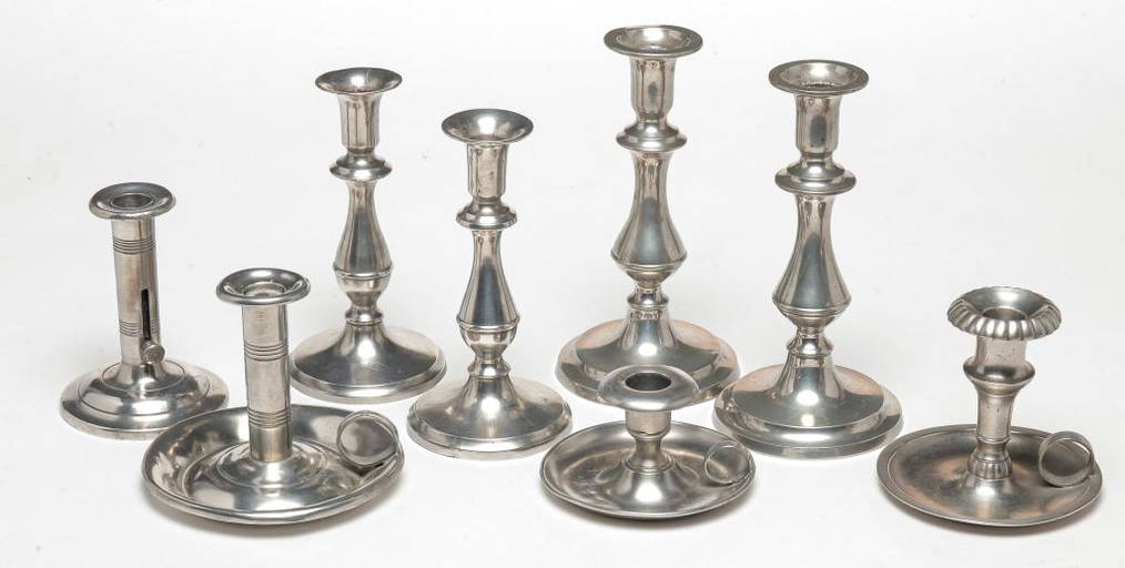 Eight American Pewter Candlesticks.