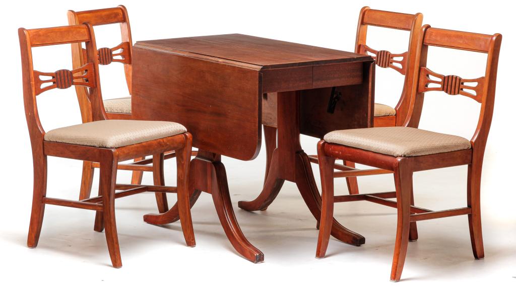American Federal Style Table And Four Chairs.