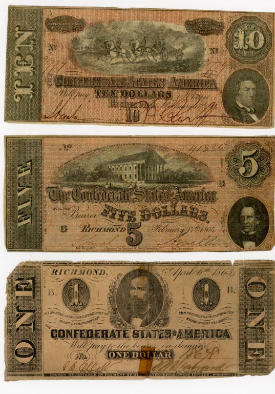 Seven Denominations Of Confederate States Notes