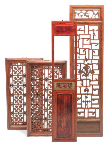 Four Chinese Wooden Architectural Panels.