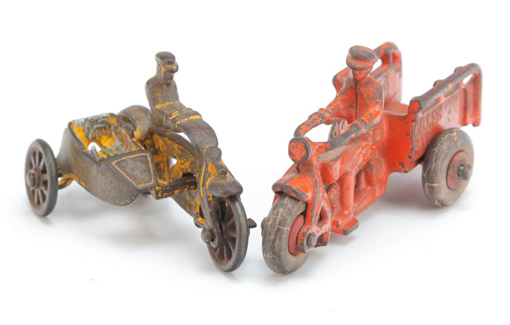 Two Hubley Cast Iron Motorcycles