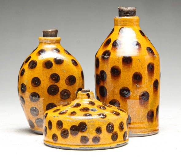 Three Greg Schooner Ohio Redware Contemporary Jars