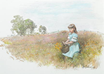 Young Girl With Daises By A. Sehring
