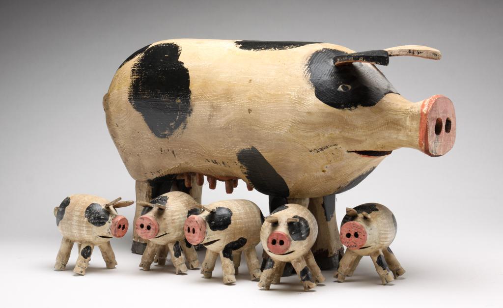 Folk Art Pig And Piglets By Nancy Thomas.