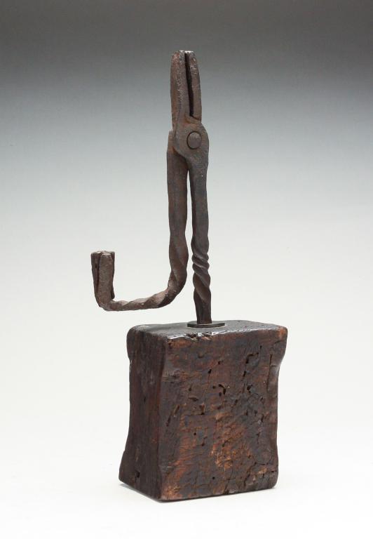 English Wrought Iron Rushlight Holder.