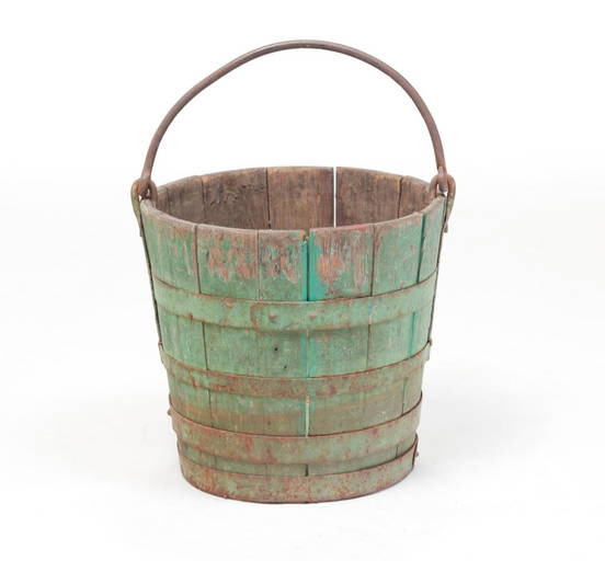 Stave Bucket With Iron Handle.