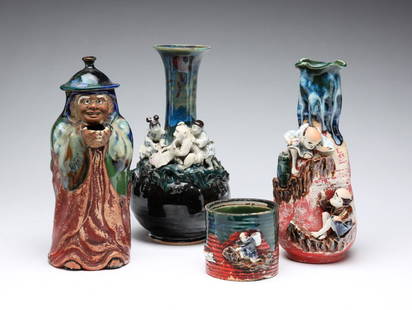 Japanese Sumida Gawa Pottery Vase, Inoue Ryosai