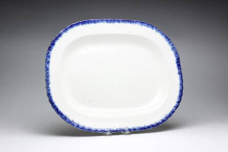 Antique 19th C Ironstone Blue Feather Edge Platter
