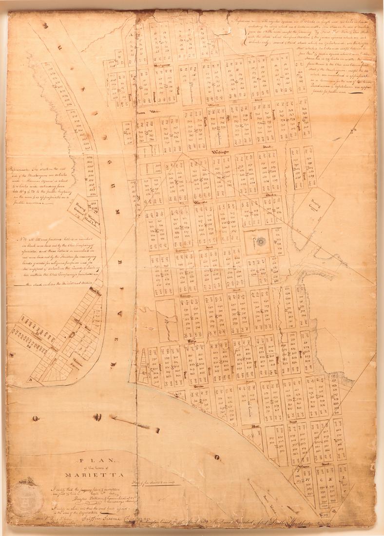 Important Marietta, Ohio Plat Map By Rufus Putnam.