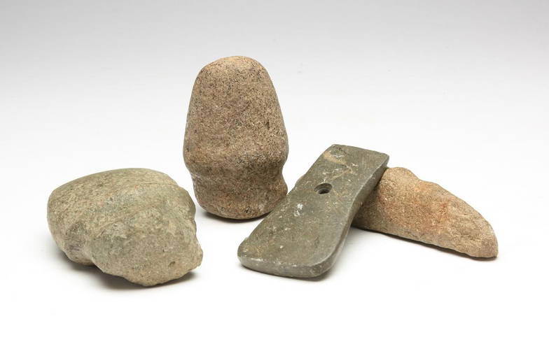 Four Native American Celts And Atlatl Weight.