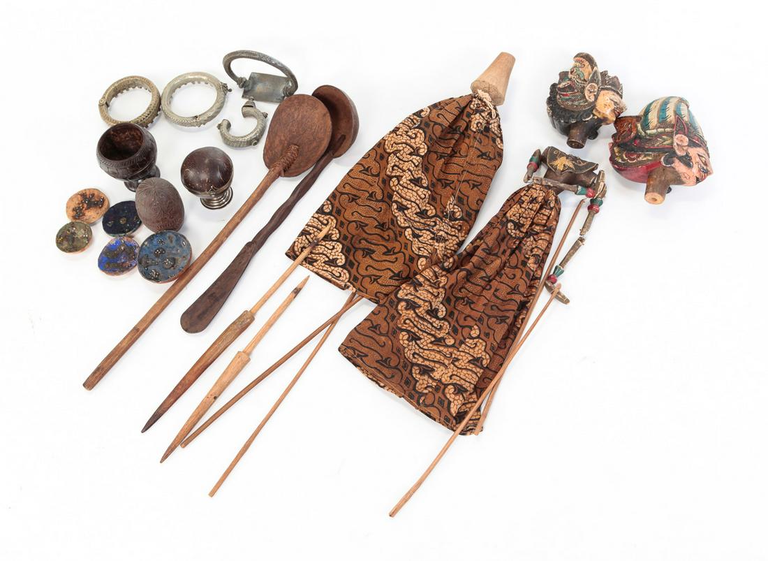 Eastern Puppets, Bangles, Coconut Containers. Auction