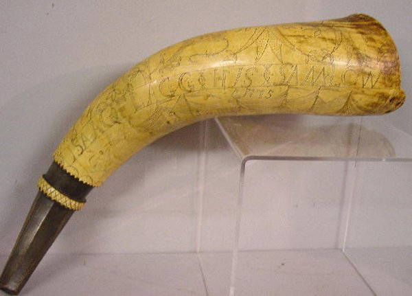 Engraved Powder Horn. Signed "isaac Flag
