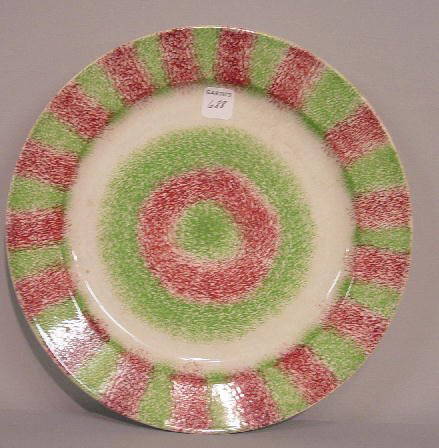 Rainbow Spatterware Plate. Red And Green